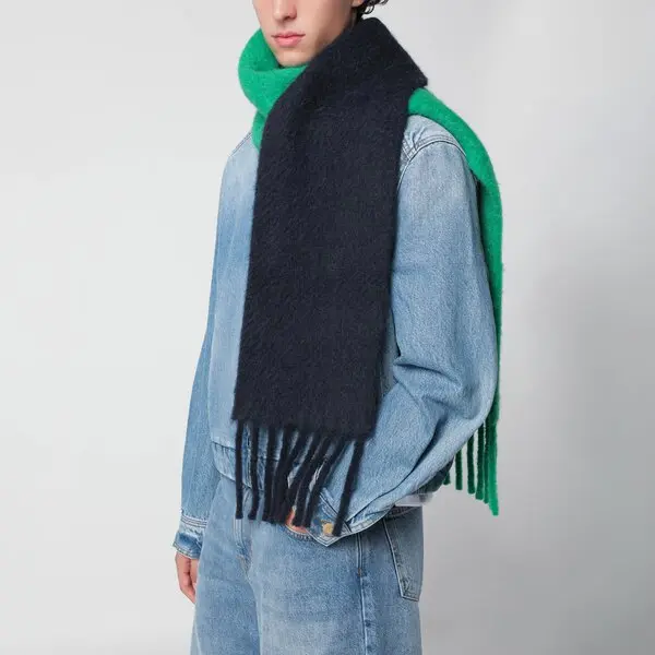 Loewe Green/blue Two-tone Scarf In Alpaca And Wool