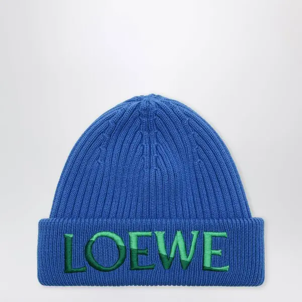 Loewe Electric Wool Beanie With Embroidered Logo - Blue