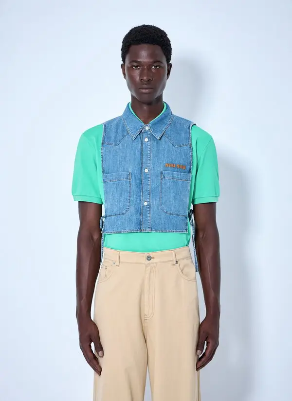 Miu Miu Cropped Chambray Tie Shirt