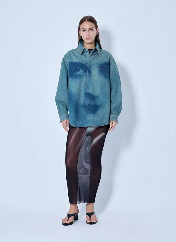 JEAN PAUL GAULTIER Face Print Oversized Denim Shirt