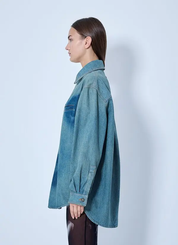 JEAN PAUL GAULTIER Face Print Oversized Denim Shirt