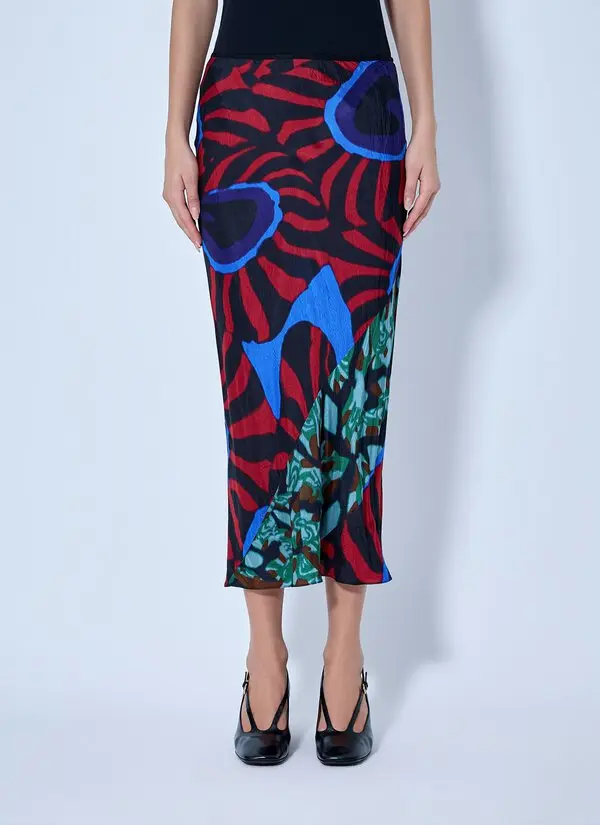 Dries Van Noten Abstract Pattern Midi Skirt - Red
