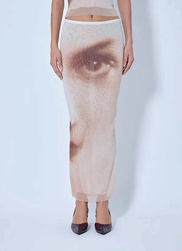 JEAN PAUL GAULTIER Mesh Printed Face Long Skirt