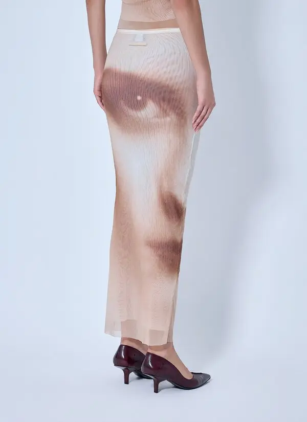 JEAN PAUL GAULTIER Mesh Printed Face Long Skirt