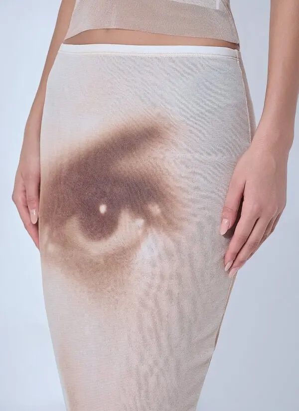 JEAN PAUL GAULTIER Mesh Printed Face Long Skirt