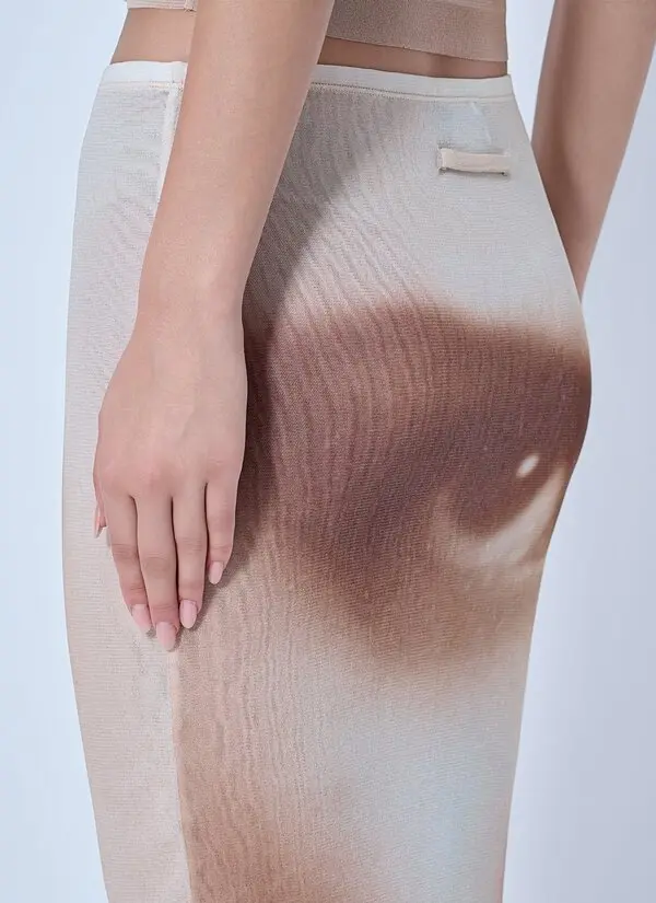 JEAN PAUL GAULTIER Mesh Printed Face Long Skirt