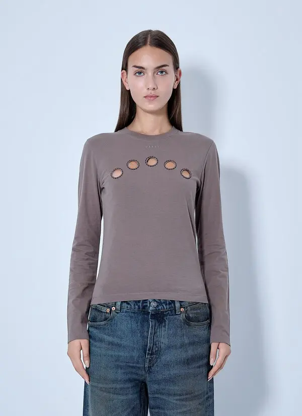 Marni Cut-out Detail Long Sleeve Top - Gray