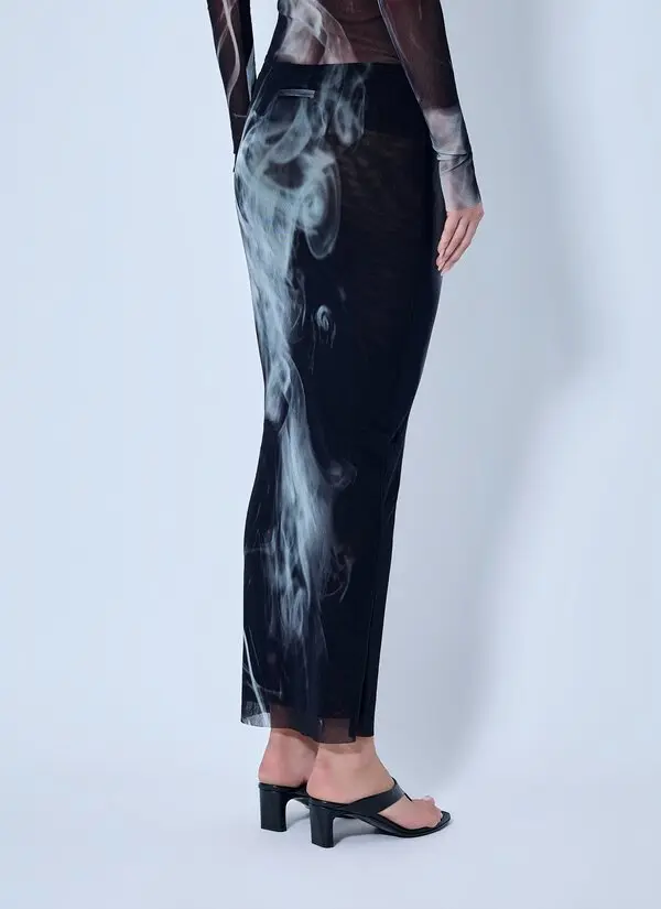 JEAN PAUL GAULTIER Mesh Printed Smoking Long Skirt - Black
