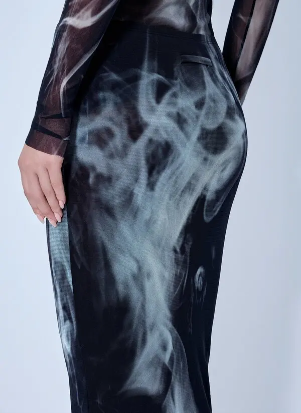 JEAN PAUL GAULTIER Mesh Printed Smoking Long Skirt - Black