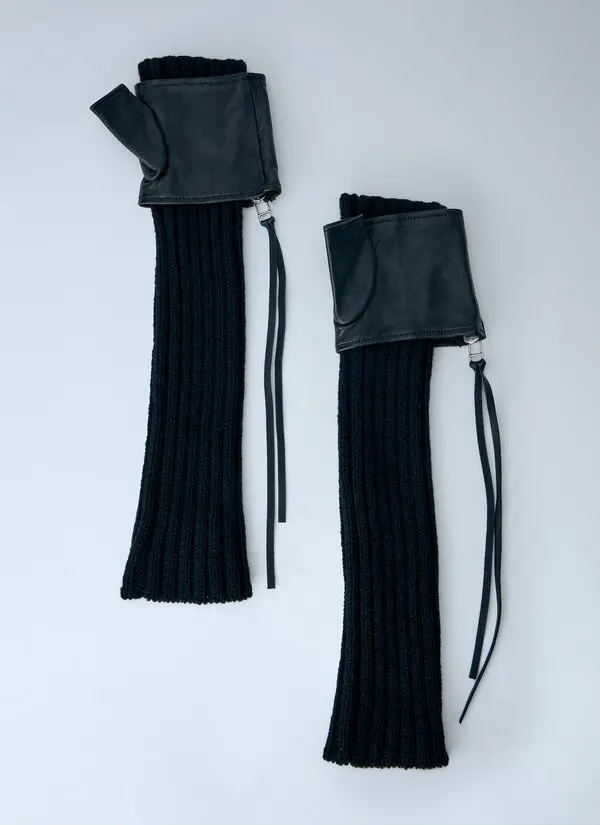 Yohji Yamamoto Long Ribbed Leather Gloves