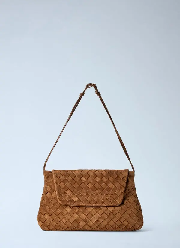Bottega Veneta Giorno Suede Shoulder Bag - Brown