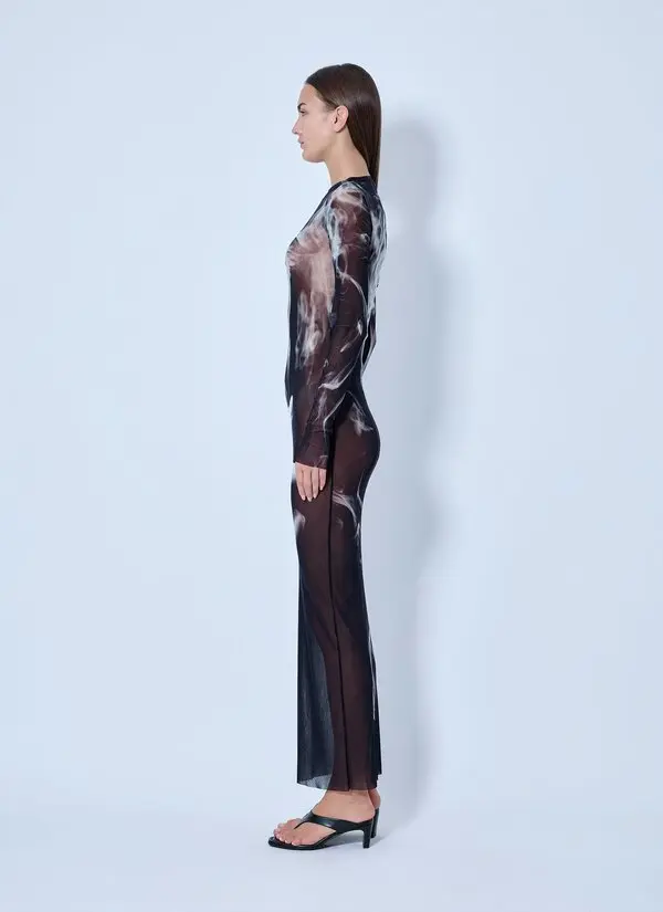 JEAN PAUL GAULTIER Mesh Printed Smoking Long Dress