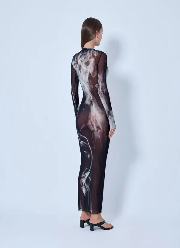 JEAN PAUL GAULTIER Mesh Printed Smoking Long Dress