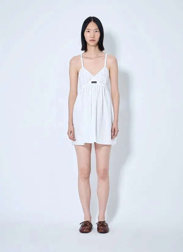 Miu Miu Slubbed Poplin And Eyelet Lace Mini Dress - White