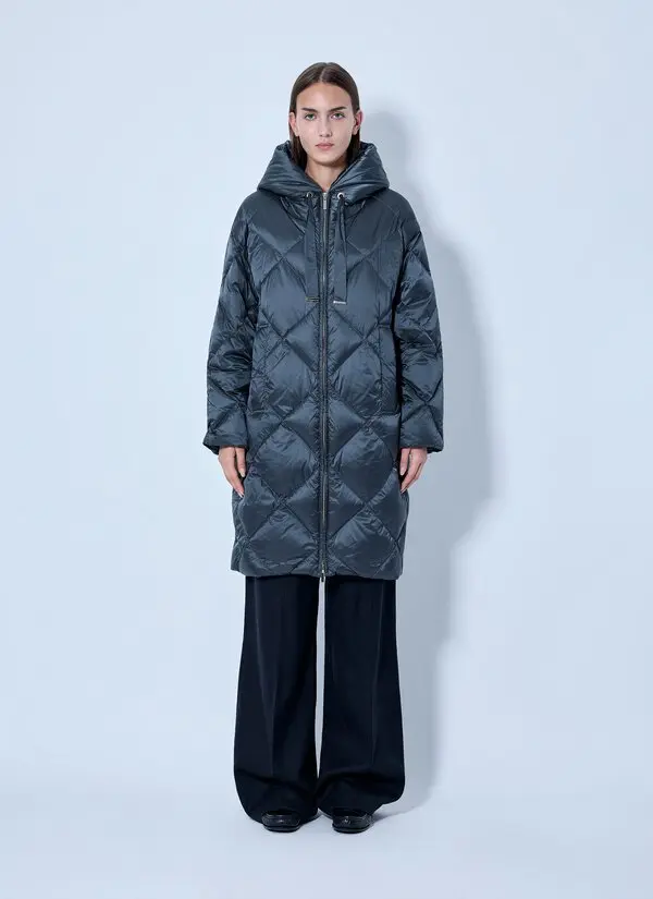 Max Mara Quilted Hooded Coat - Blue