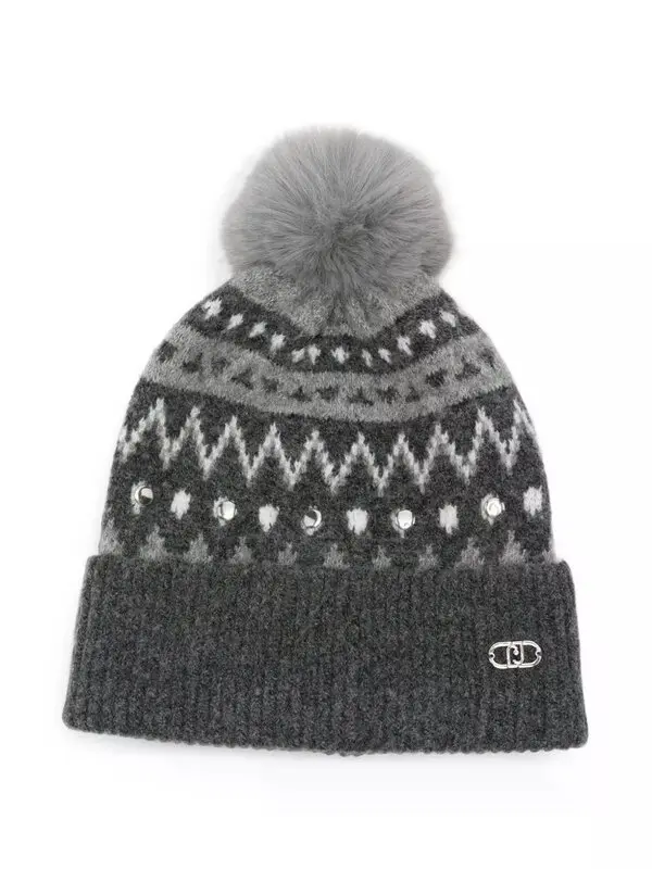 Liu Jo Stud-embellished Pompom Beanie Hat