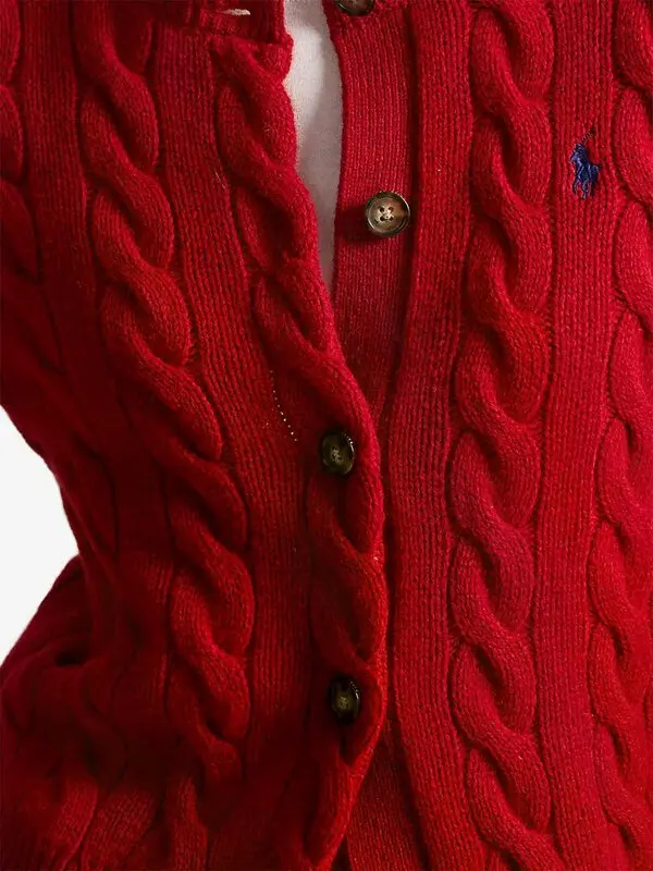 Polo Ralph Lauren Cable-knit Embroidered-logo Cardigan - Red