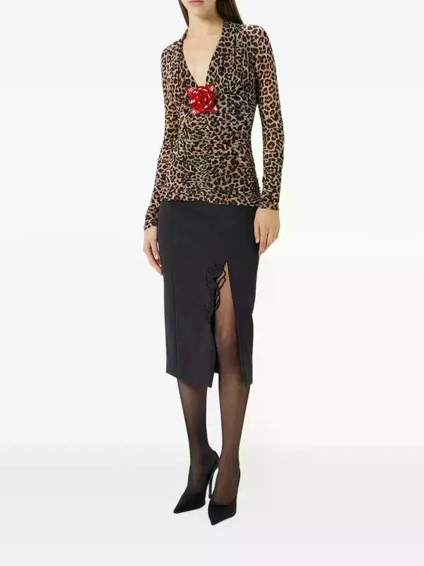 Blumarine Embroidered-slit Midi Skirt