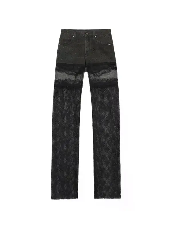 Blumarine Lace-panelled Rhinestone-embellished Jeans - Black