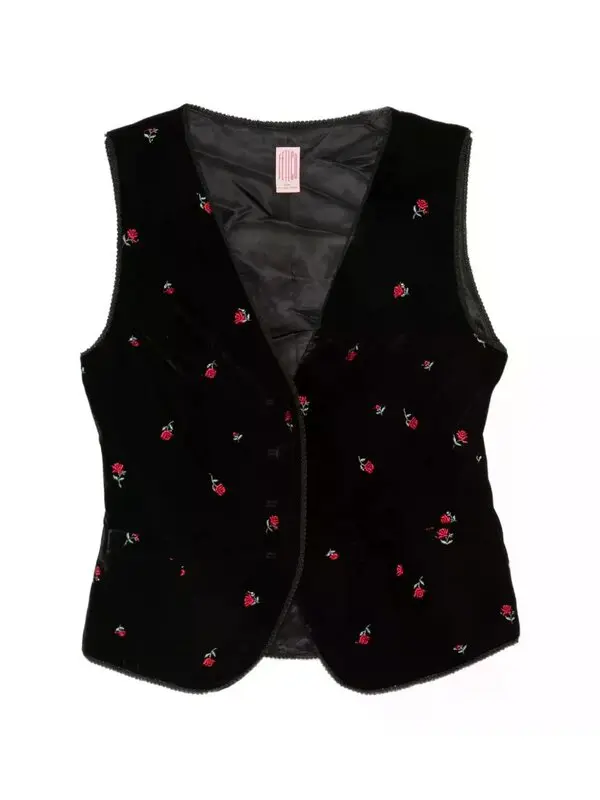 FETICO Rose-embroidered Velvet Gilet