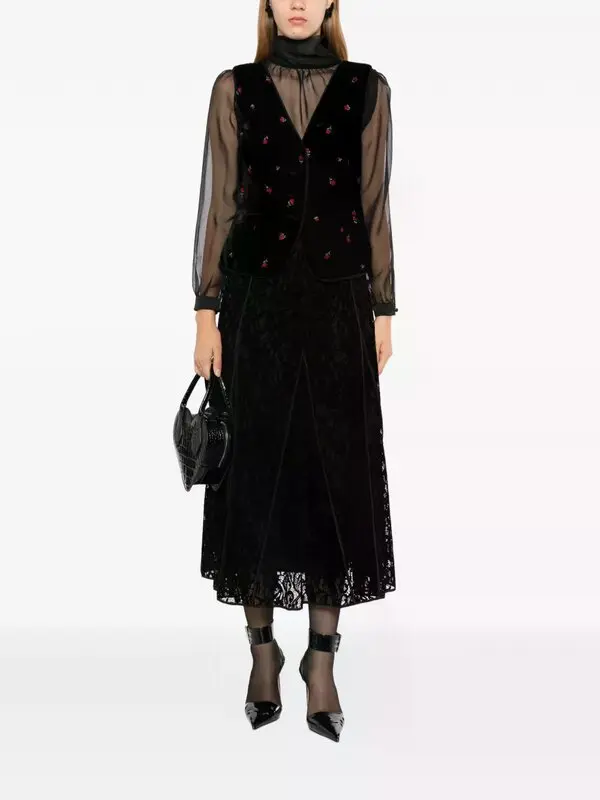 FETICO Rose-embroidered Velvet Gilet