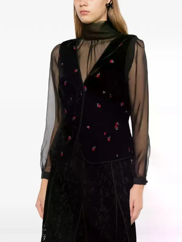 FETICO Rose-embroidered Velvet Gilet