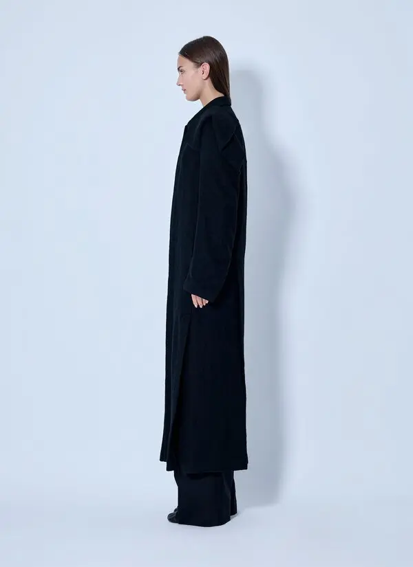Yohji Yamamoto Shrink Serge Paneled Shoulder Long Coat