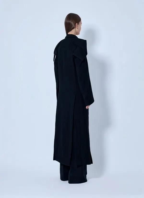 Yohji Yamamoto Shrink Serge Paneled Shoulder Long Coat