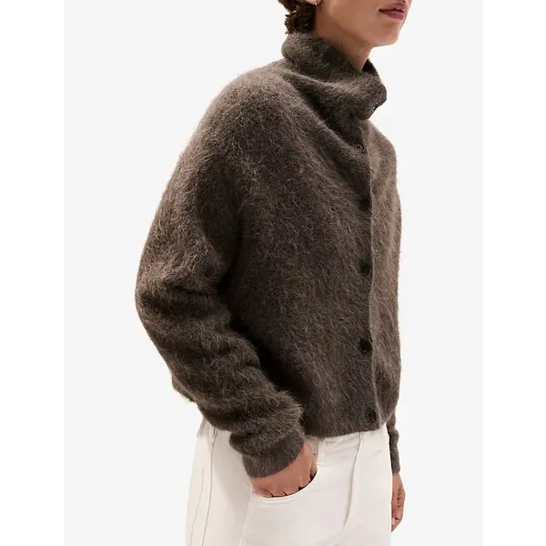 THE WHITE COMPANY High-neck Textured Wool-blend Cardigan