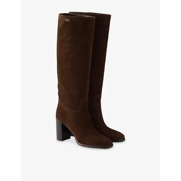 Prada Branded Suede Knee-high Boots