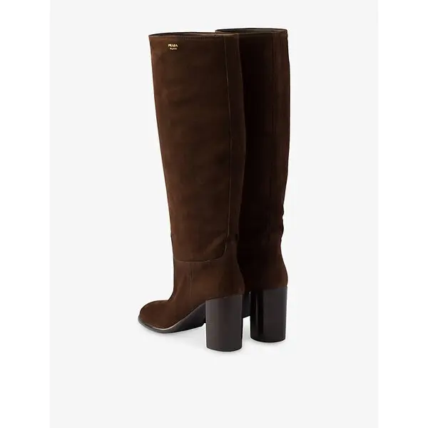 Prada Branded Suede Knee-high Boots