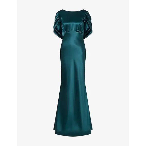 MALINA Louise Draped-back Satin Maxi Dress