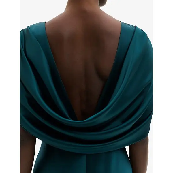 MALINA Louise Draped-back Satin Maxi Dress