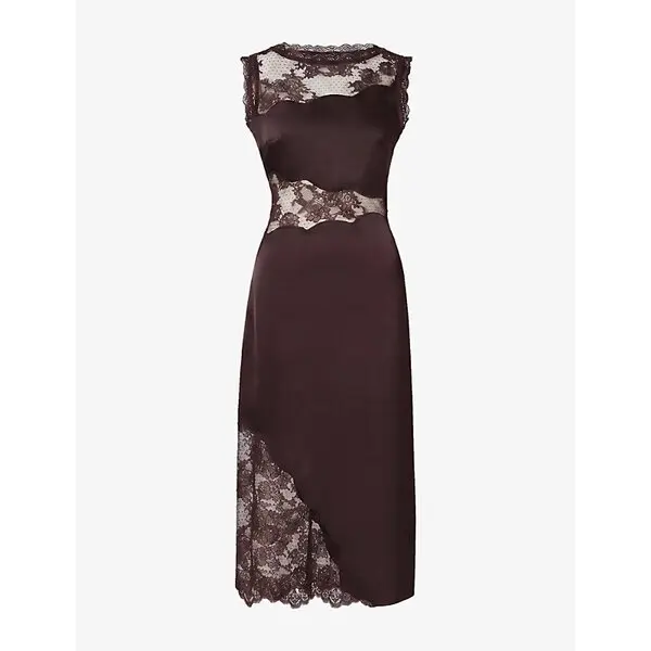 MALINA Desire Lace-panel Woven Midi Dress - Espresso