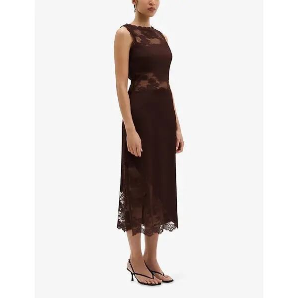 MALINA Desire Lace-panel Woven Midi Dress
