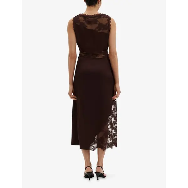 MALINA Desire Lace-panel Woven Midi Dress