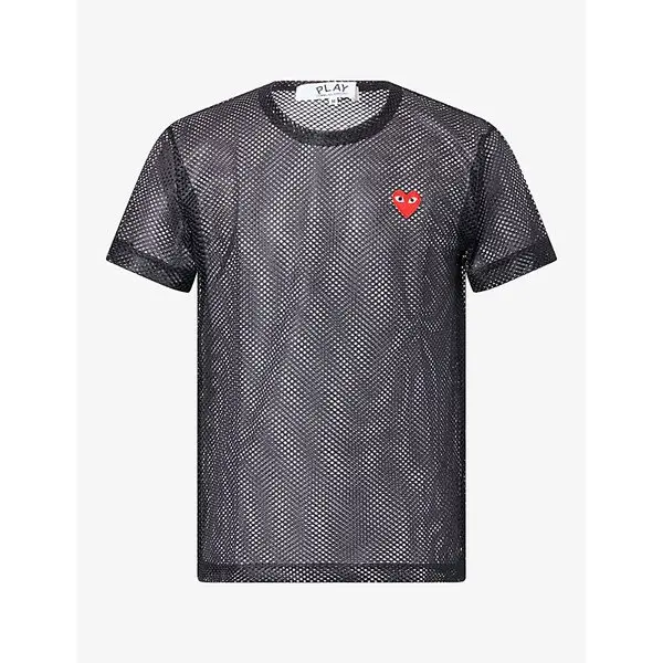 Play Comme Des Garcon Heart Motif-logo Textured Mesh T-shirt - Black