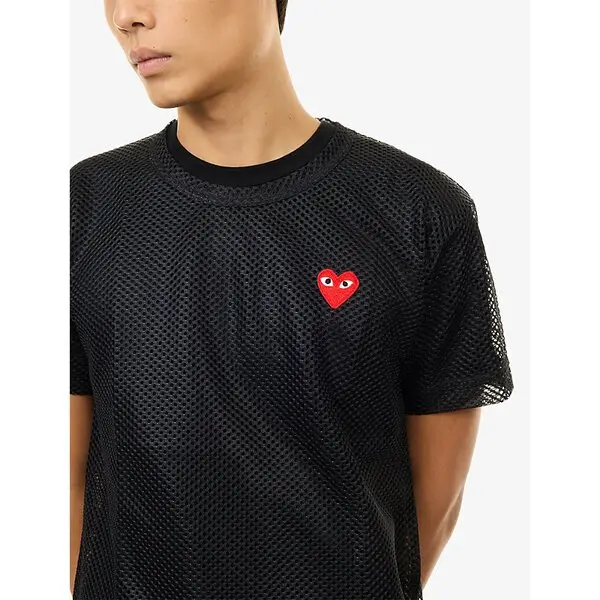 Play Comme Des Garcon Heart Motif-logo Textured Mesh T-shirt - Black
