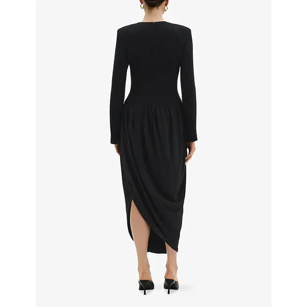 MALINA Lexie Balloon-skirt Woven Midi Dress