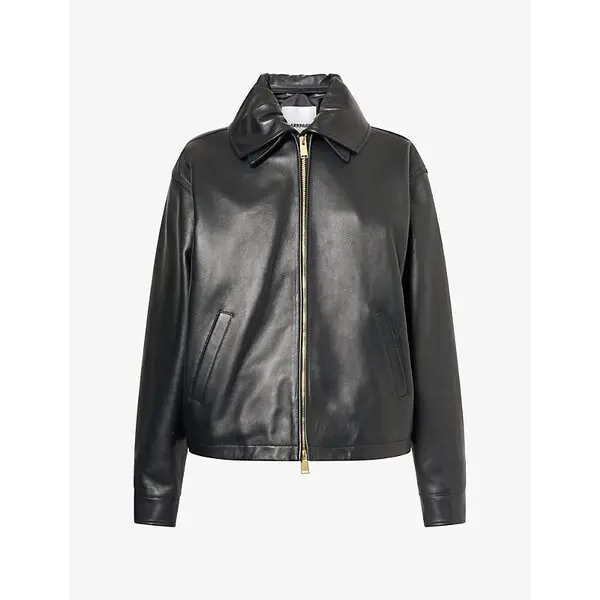 DARKPARK Mabel Double Collar Leather Bomber Jacket