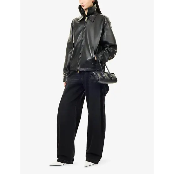 DARKPARK Mabel Double Collar Leather Bomber Jacket
