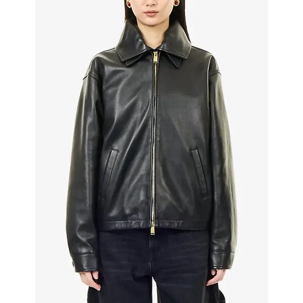 DARKPARK Mabel Double Collar Leather Bomber Jacket