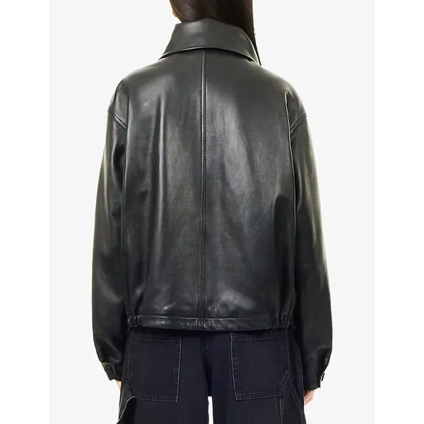 DARKPARK Mabel Double Collar Leather Bomber Jacket