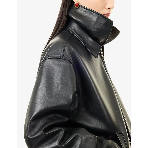 DARKPARK Mabel Double Collar Leather Bomber Jacket