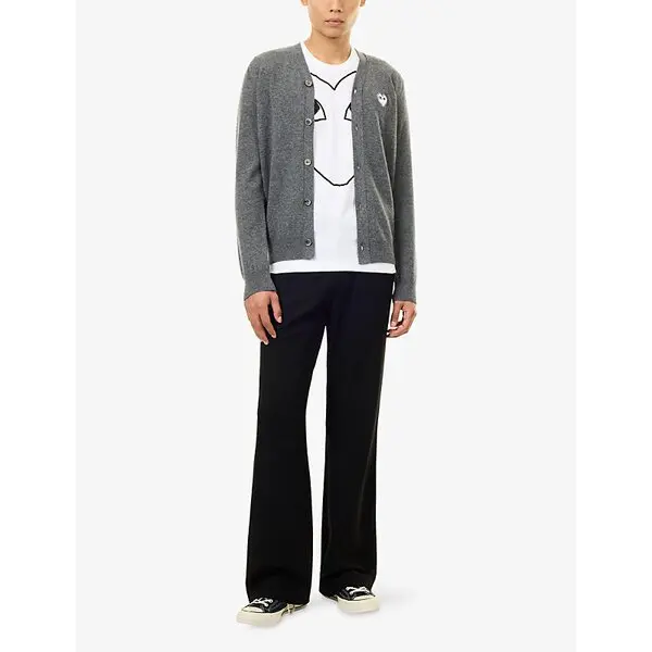 Play Comme Des Garcon Heart Motif-logo Wool Cardigan - Grey