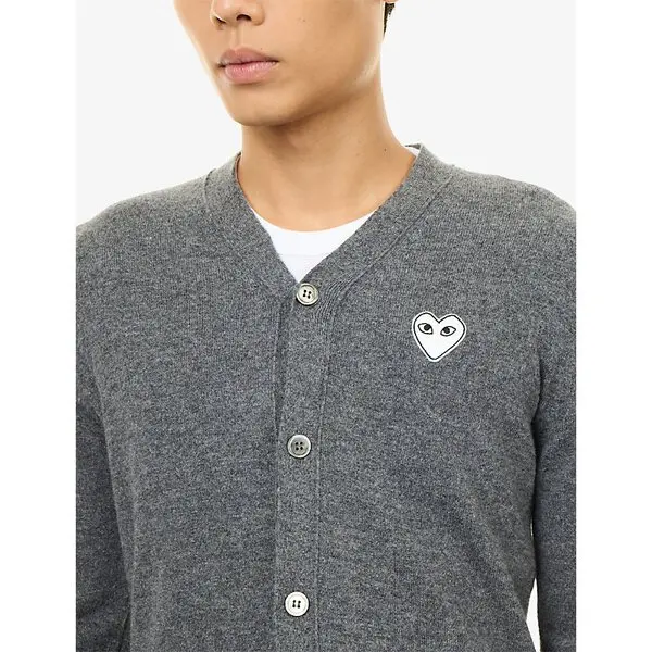 Play Comme Des Garcon Heart Motif-logo Wool Cardigan - Grey
