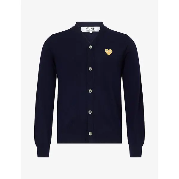 Play Comme Des Garcon Heart Motif-logo Wool Cardigan - Navy