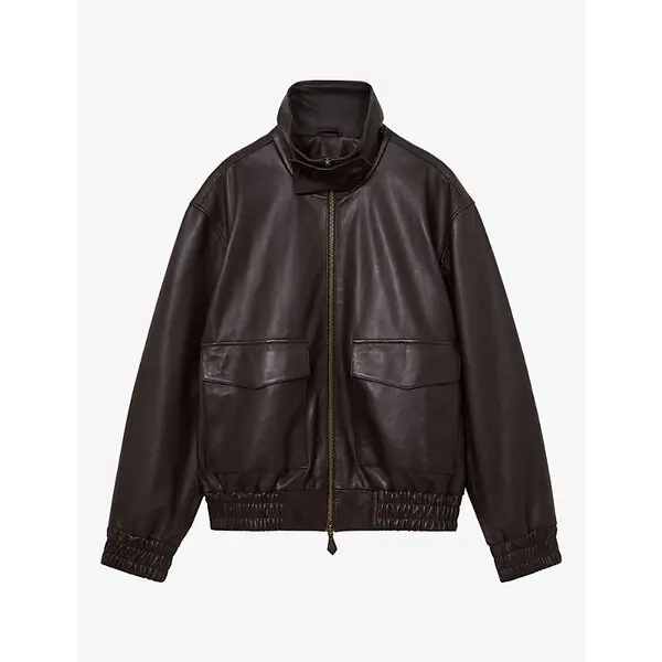 REISS Trinity Oversized-fit Leather Jacket