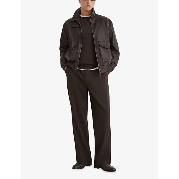 REISS Trinity Oversized-fit Leather Jacket