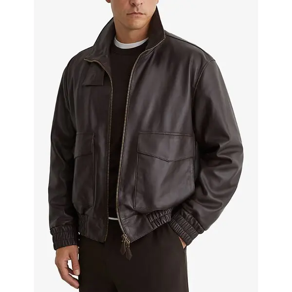 REISS Trinity Oversized-fit Leather Jacket